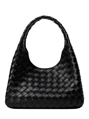Bottega Veneta Intrecciato Leather Campana Shoulder Bag - Black