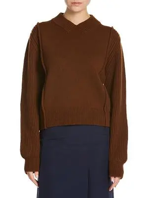 Marni Wool Cashmere V Neck Sweater - Sadelle Brown