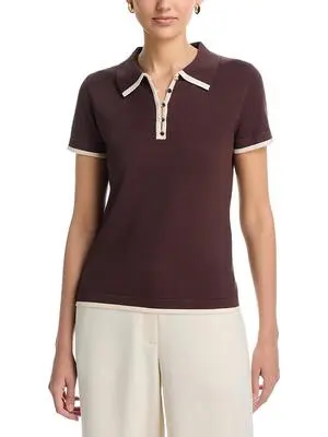 T Tahari Short Sleeve Tipped Polo Sweater - Cocoa Bean