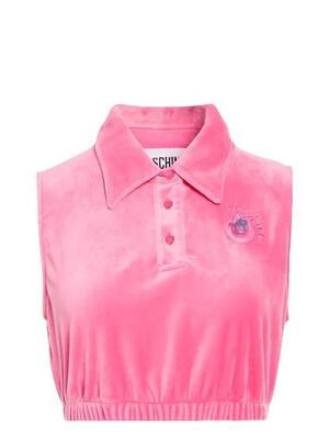 Moschino Velvet Cropped Polo Shirt - Fuchsia