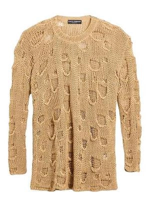 Dolce & Gabbana Distressed Linen Crewneck Sweater - Camel