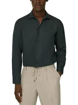 Boggi Milano Bowling Collar Linen Shirt - Dark Green