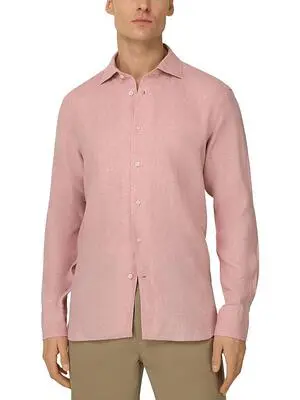 Boggi Milano Bowling Collar Linen Shirt - Pink