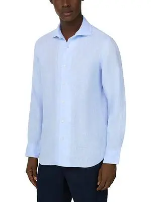Boggi Milano Bowling Collar Linen Shirt - Super Light Blue