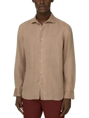 Boggi Milano Bowling Collar Linen Shirt - Taupe