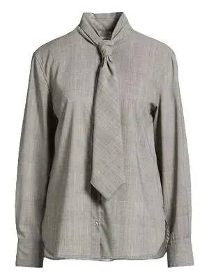 OTTOD'AME Glen Plaid Crepe Shirt With Tie Detail - Grey