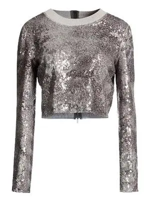 Iceberg Sequin Tulle Crewneck Long Sleeve Top - Grey