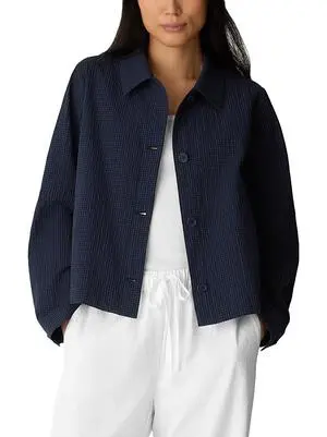 Eileen Fisher Cotton Pucker Check Classic Collar Jacket - Deep Dive
