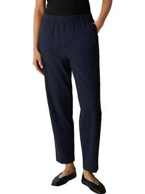 Eileen Fisher Cotton Pucker Check High Waist Pants - Deep Dive