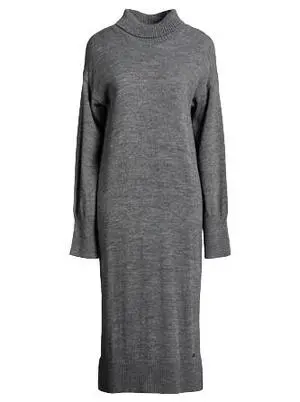 OTTOD'AME Ribbed Knit Mock Neck Midi Dress - Grey