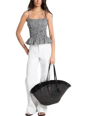 Michael Kors Gingham Smocked Peplum Top - Black/white