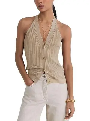 REISS Liliana Metallic Ribbed Vest - Gold