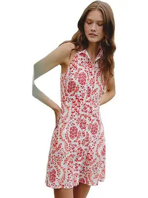 RO'S GARDEN Regina Cotton Mini Dress - Red Pattern