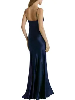Alberta Ferretti Satin Slit Detail Gown - Blue