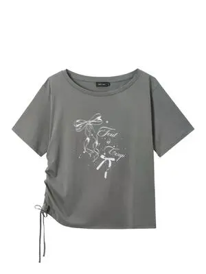 TOUT A COUP Cotton Bow Print T-shirt - Grey