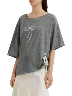 B+AB Bow Print Lace-up T-shirt - Grey