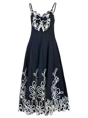 Cinq À Sept Paisley Bloom Embroidered Midi Dress - Blue