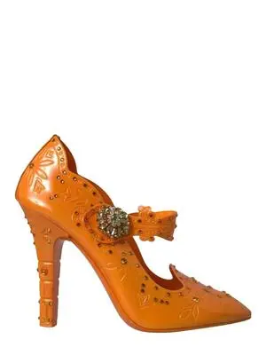 Dolce & Gabbana Crystal-embellished Floral Pumps - Orange