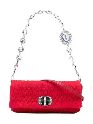 Miu Miu Matelassé Nylon Crystal Chain Satchel - Red