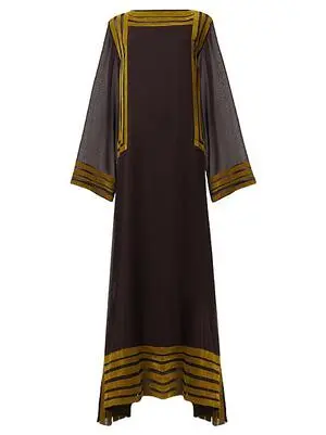 LEEM Long-sleeve Woven Maxi Dress With Velvet Panels - Brown