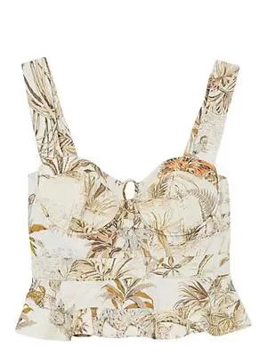 REISS Graphic-print Cotton Bustier Top - Neutral