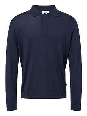 Nn07 Sammy Cotton And Silk-blend Polo Top - Navy