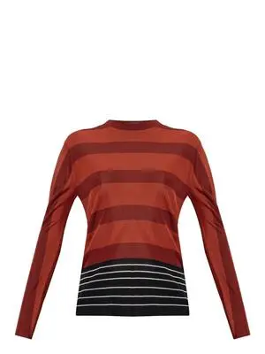 FERRAGAMO Striped Fine Knit Long Sleeve Top - Red