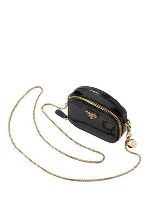 Prada Patent Leather Mini Pouch With Chain Strap - Black