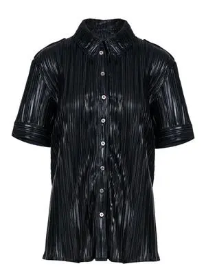 VAZAF Pleated Shirt With High-shine Finish - Black