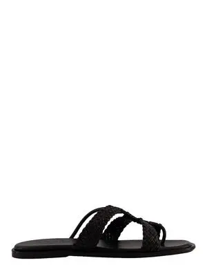 Hereu Lina Woven Strappy Flat Sandals - Black