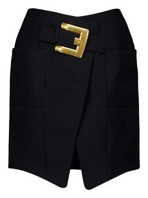 Balmain Short Grain De Poudre Skirt With Anthem Buckle - Black