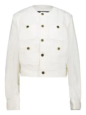 Balmain Round Collar Denim Jacket - White