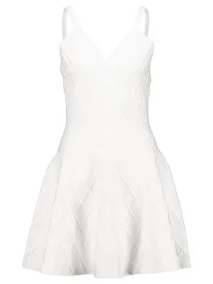 Balmain Quilted Knit V-neck Mini Dress - White