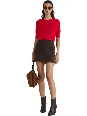 REISS Suzzie Merino Wool Mock Neck T-shirt - Red