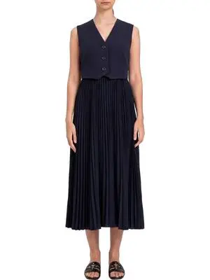 TWINSET Pleated Crepe Midi Dress - Blue