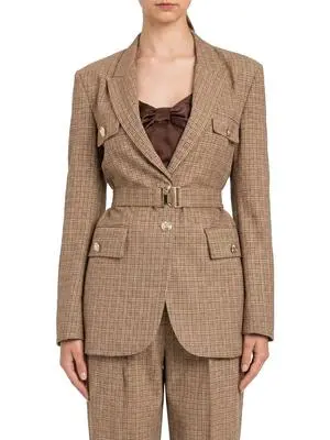 TWINSET Tailored Checkered Blazer With Belt - Brown