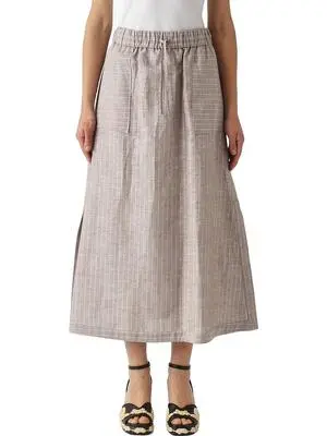 Max Mara Striped Linen Cotton Midi Skirt - Grey