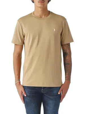 Polo Ralph Lauren Slim Fit Cotton T-shirt With Embroidered Logo And Crew Neck Biscuit