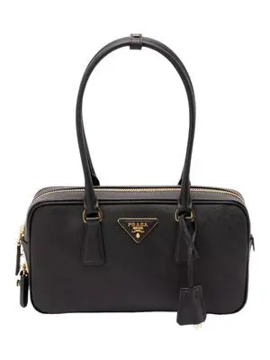 Prada Enamel Triangle Logo Tote Bag - Black