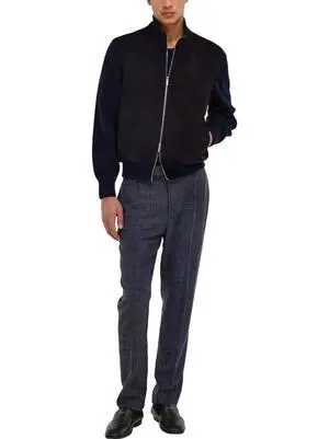 FERRAGAMO Suede Blouson With Knitted Details - Blue