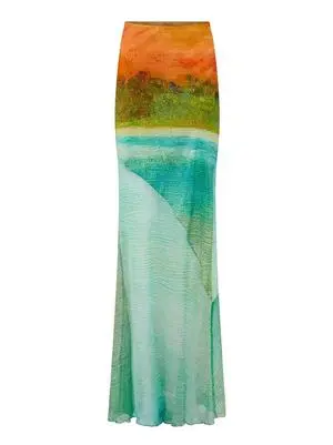 DONDE ESTEBAN Formentera Landscape-print Maxi Skirt - Blue