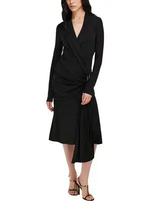 FERRAGAMO Viscose Dress With Gathered Waist - Black