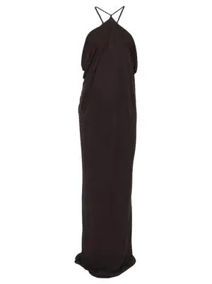 Alberta Ferretti Halterneck Draped Maxi Dress - Brown