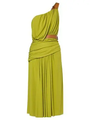 Alberta Ferretti One-shoulder Draped Midi Dress - Brown