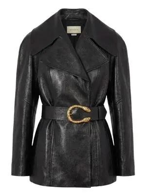 Gucci Soft Grainy Leather Trench Coat - Black