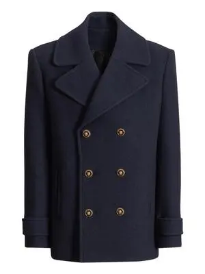 Balmain Double-breasted Wool Pea Coat - Navy Blue