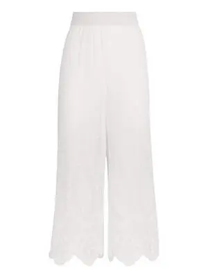 Alice + Olivia Cotton Elba Wide-leg Embroidered Trousers - Ivory