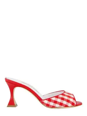 Manolo Blahnik Jadara Cotton Gingham Mules - Red