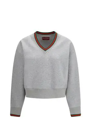 Gucci Cotton Jersey Sweatshirt With Web Trim - Gray