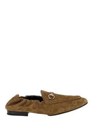 Gucci Gg Embossed Suede Loafers With Horsebit Detail - Brown